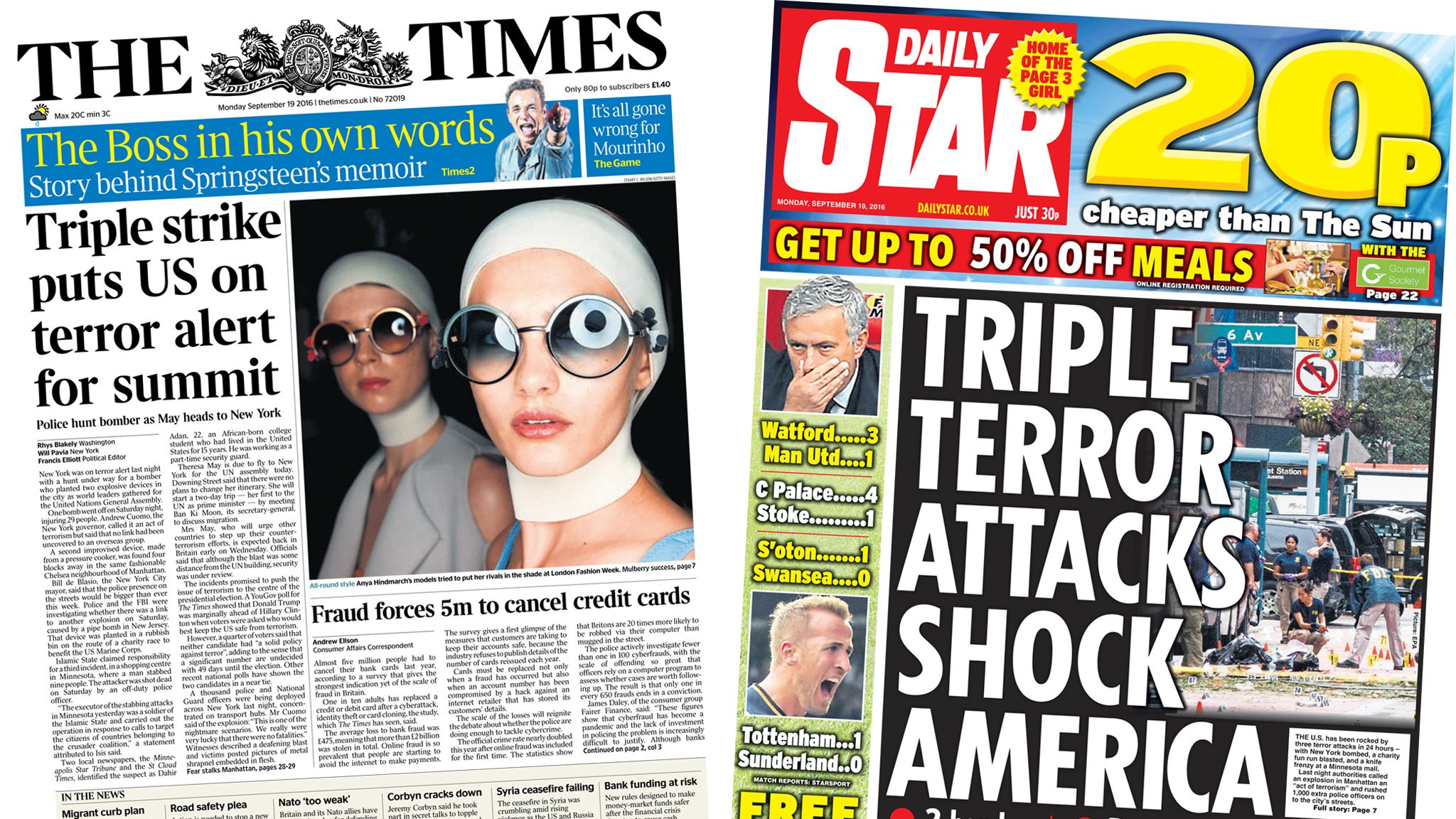 Newspaper headlines: 'Triple strike puts US on terror alert' - Know the ...