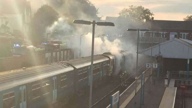 Firefighters on scene of Caerphilly station train fire - BBC News
