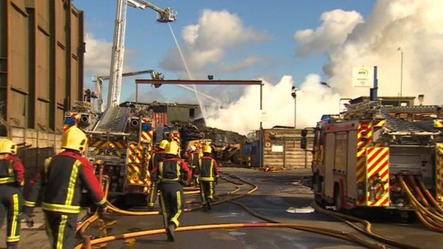 Firefighters remain at the Saltley recycling site fire - BBC News