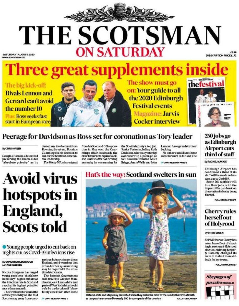 Scotland's papers: 'Stay away from pubs' and England travel warning ...