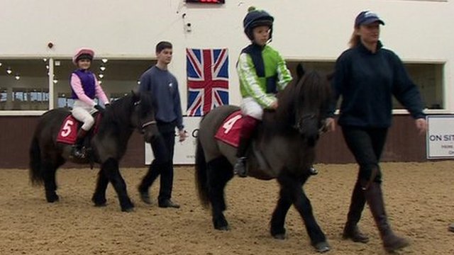 First hurdle for young riders at the Shetland Pony Grand National - BBC ...