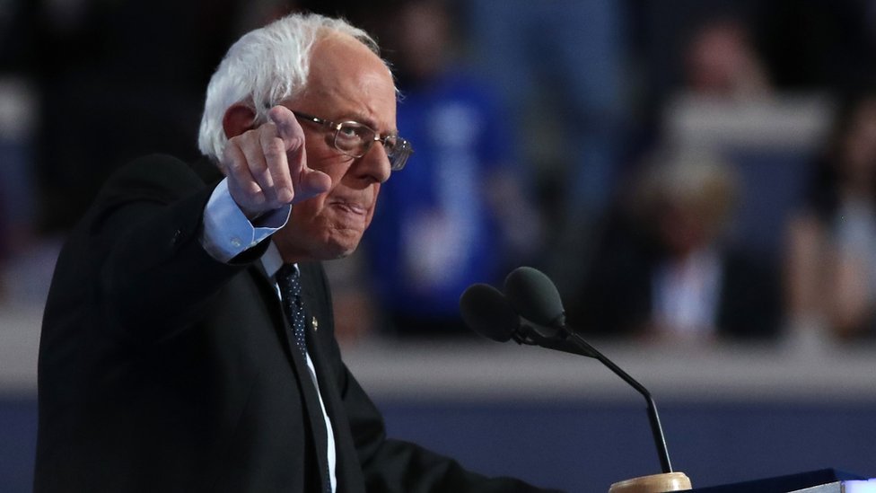 Bernie Sanders 'stands with her' against Donald Trump - BBC News