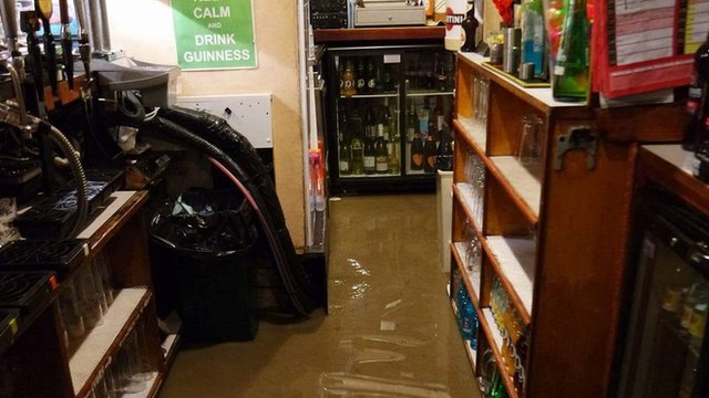 Tremadog pub left flood damaged by heavy rain - BBC News