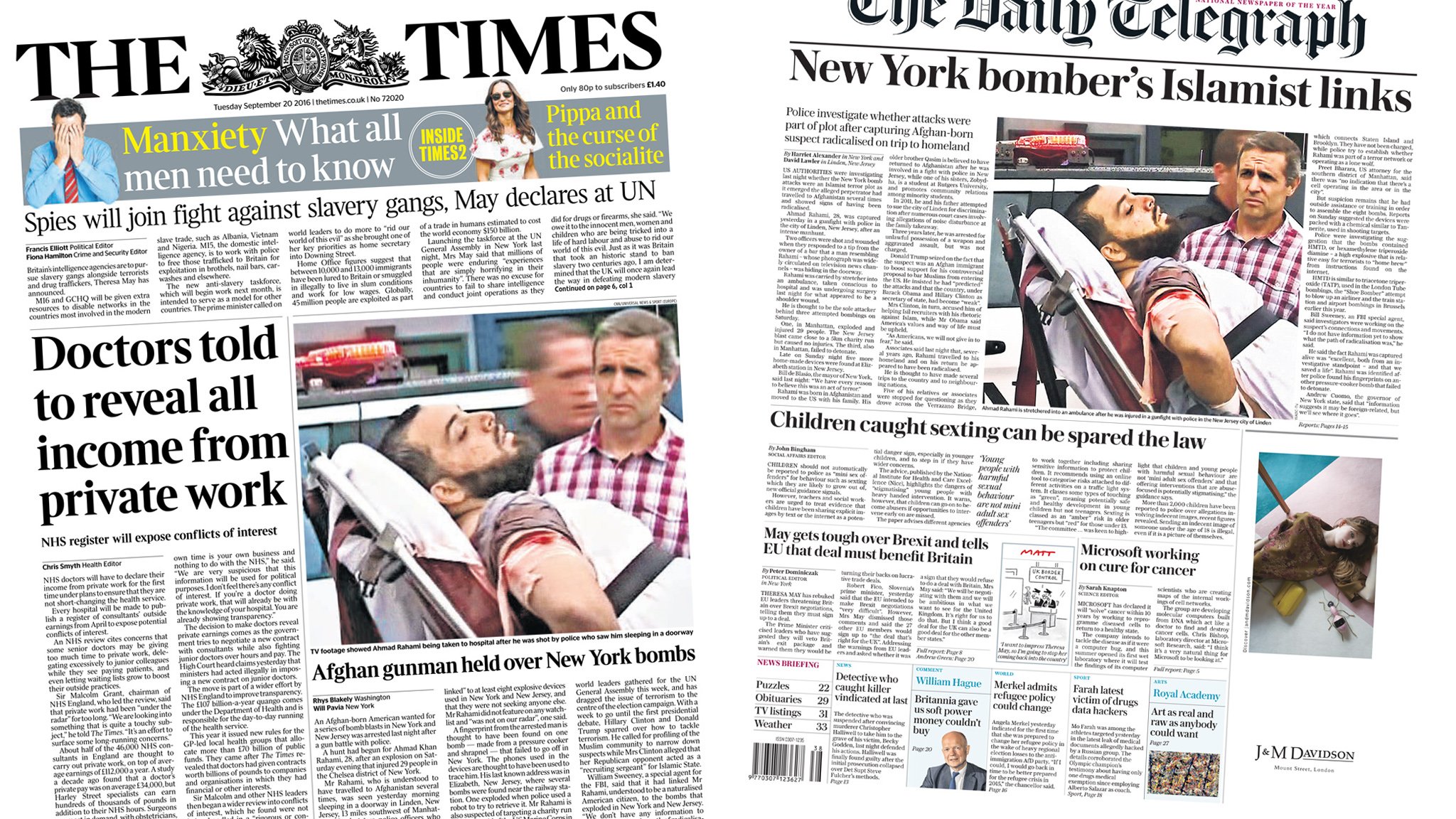 Newspaper headlines: Doctors' income and bombs suspect | 15 Minute ...