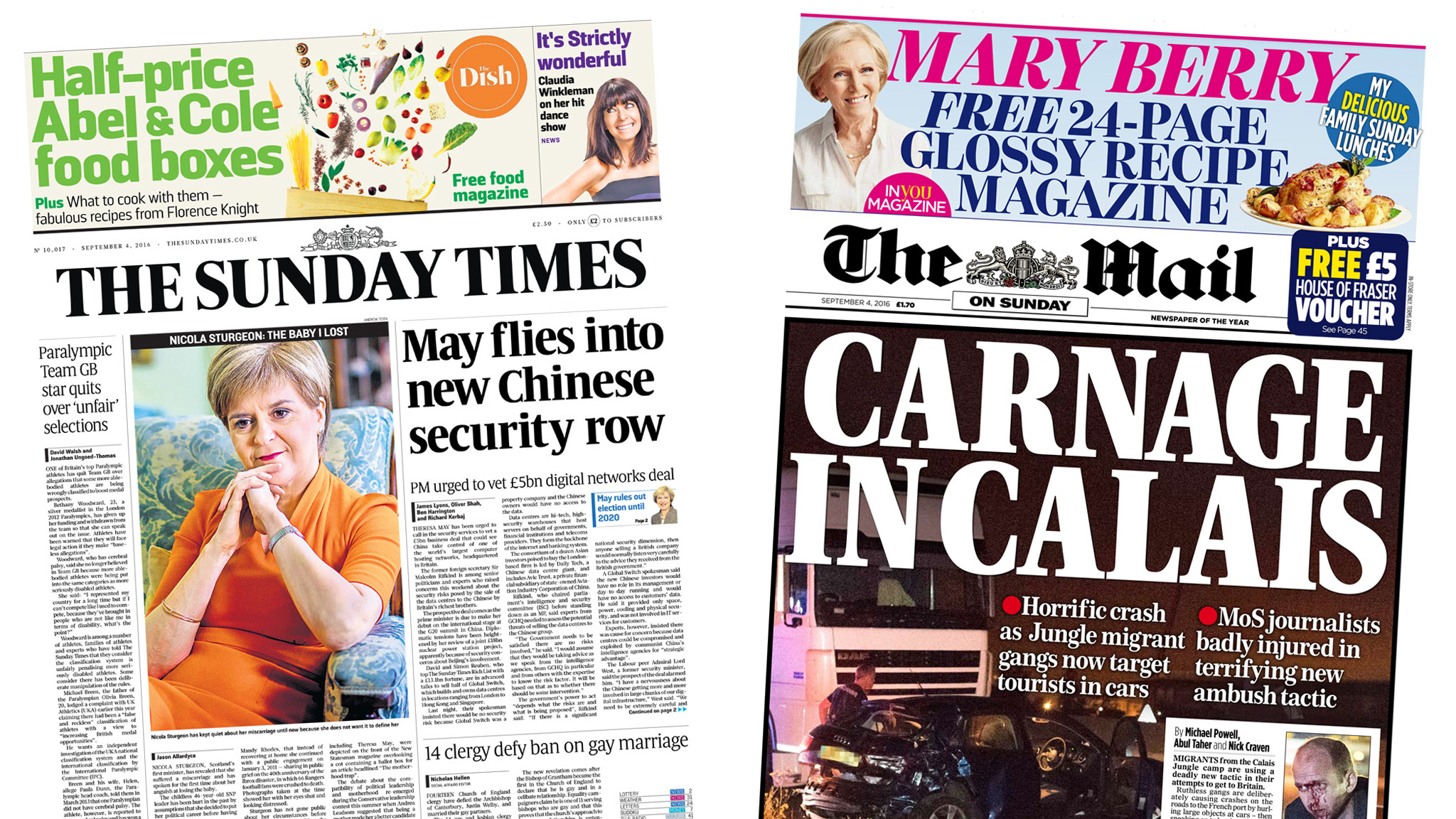 Newspaper headlines: 'Modern life killing children' and 'Calais car...