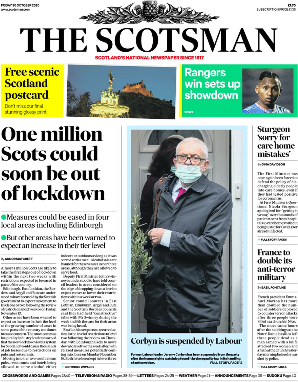 Scotland's papers: 'Brace yourselves' for lockdown and Labour 'split ...