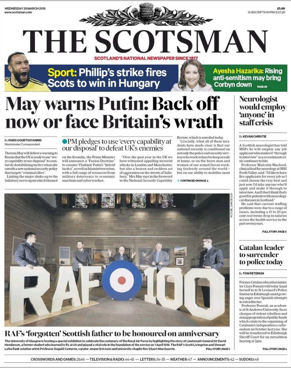 The papers: May warns Putin to 'back off' - BBC News