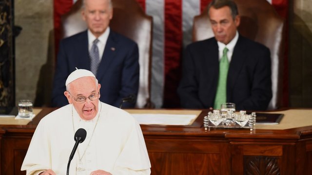 Pope Francis is first pontiff to address US Congress - BBC News