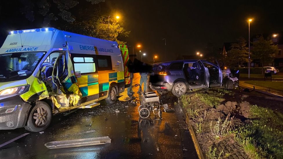 Ambulance Car Smash Damaged Ambulance Involved In Multi Vehicle Crash