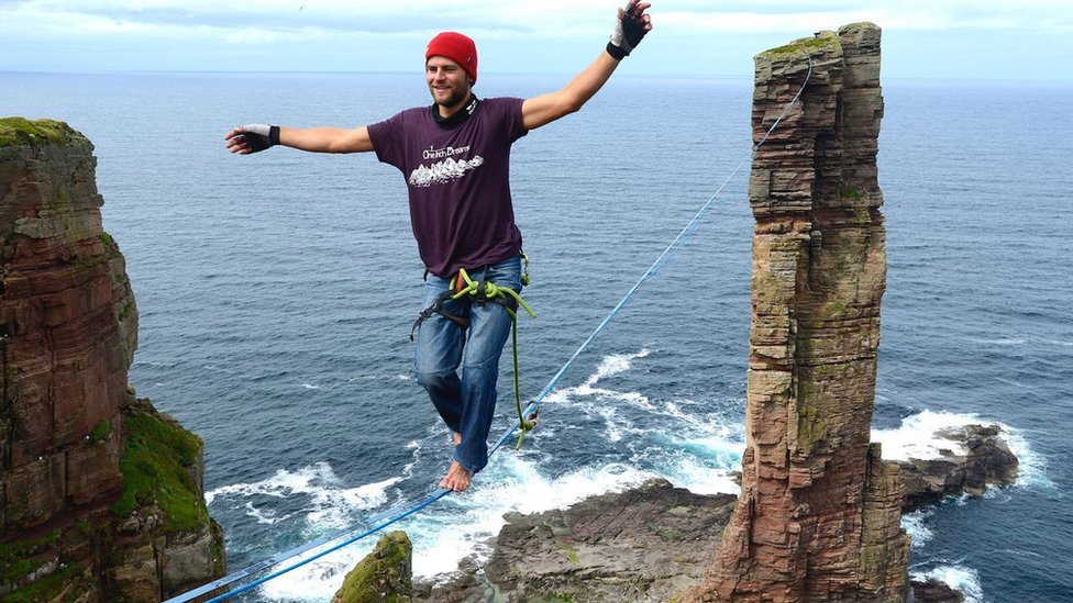 Balancing act - the high wire walk to the Old Man of Hoy - BBC News