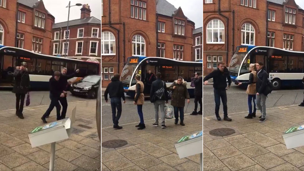 'Bus driver fight' in Norwich caught on camera - BBC News