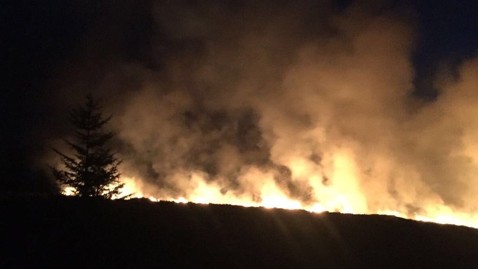 Firefighters tackle large wildfire near West Calder - BBC News