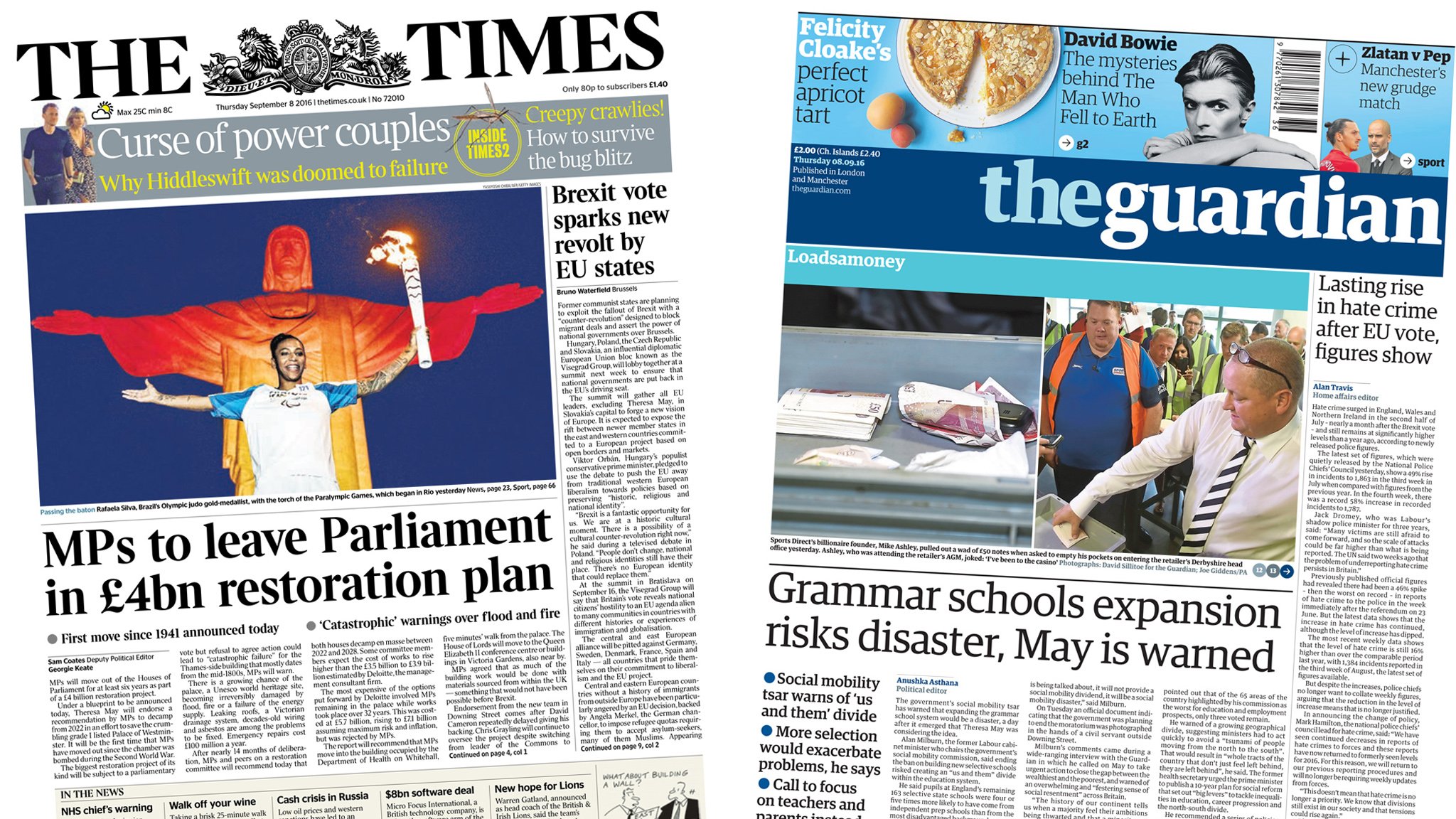 Newspaper headlines: Parliament refit plan and grammar schools row ...