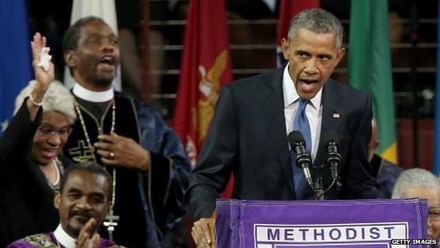 Obama leads singing of Amazing Grace at Charleston funeral - BBC News