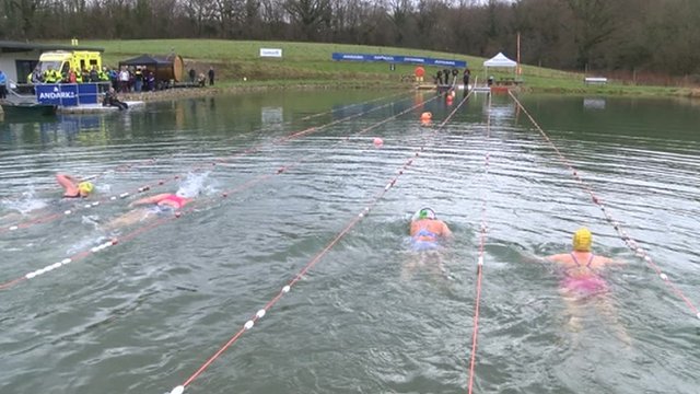 First UK Ice Swimming Championships in Swanwick - BBC News