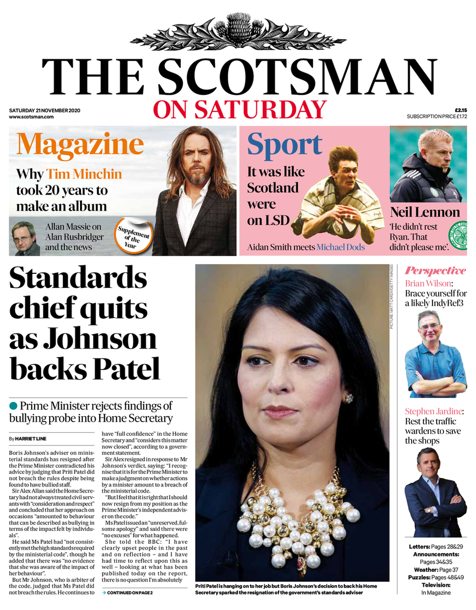 Scotland's papers: Patel bullying row and Christmas 'ray of hope' - BBC ...
